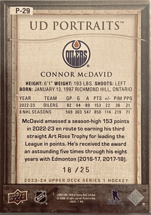 2023-2024 UD Portraits Connor McDavid /25 | MCP