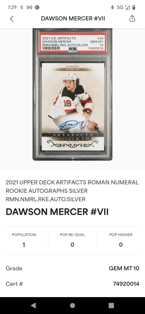 Dawson Mercer silver artifacts Auto Pop 1. | MCP